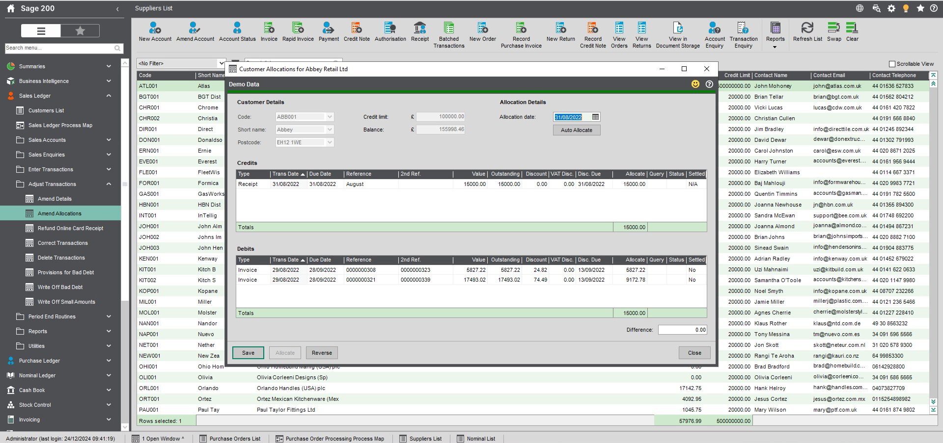 Amending Customer & Supplier Allocations | Sage 200